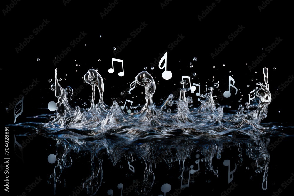a splash of water with musical notes coming out of it and water ...