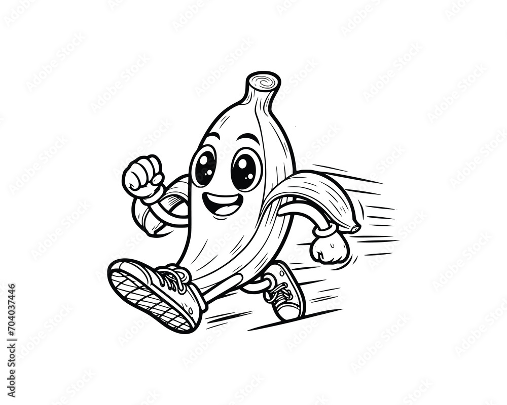 Cute Cartoon of banana illustration for coloring book outline line art ...