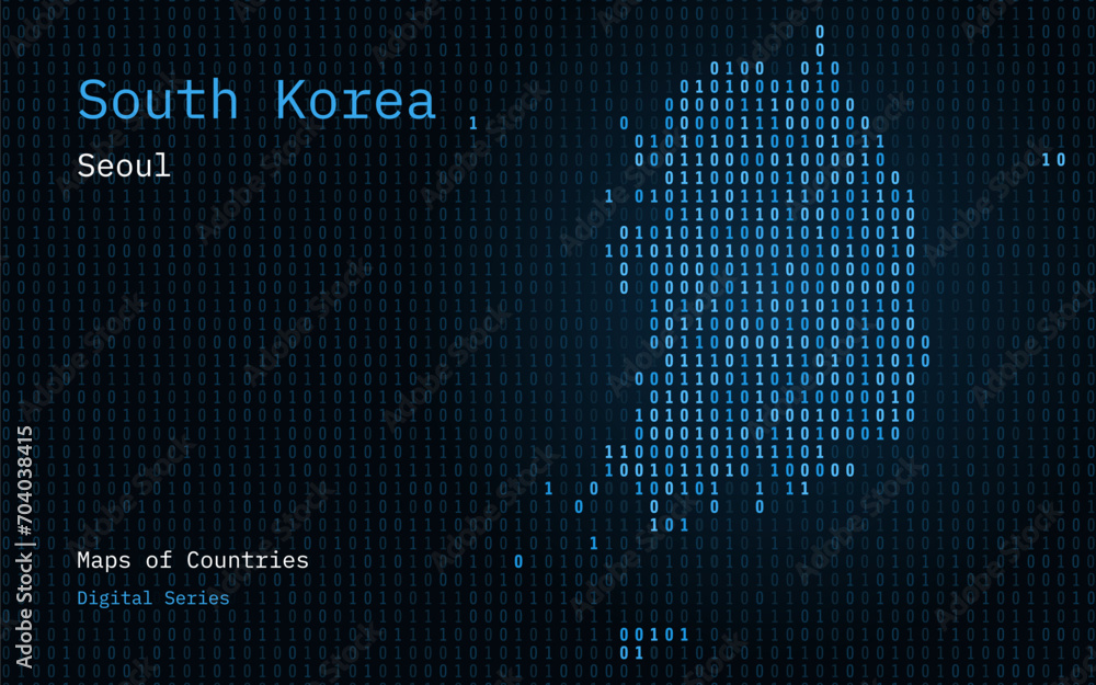 South Korea Map Shown in Binary Code Pattern. Matrix numbers, zero, one ...