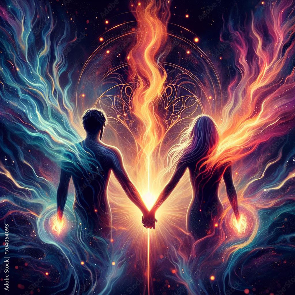 Twin flame couple. Soulmates. The concept of magical, esoteric, tantric ...