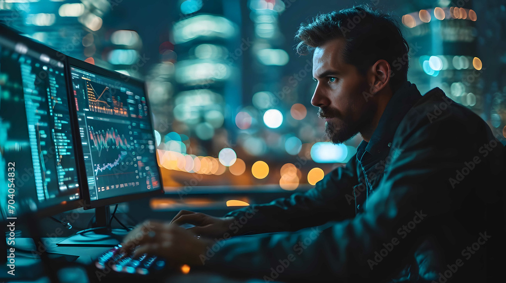 Project management concept , analyst working with computer in ...