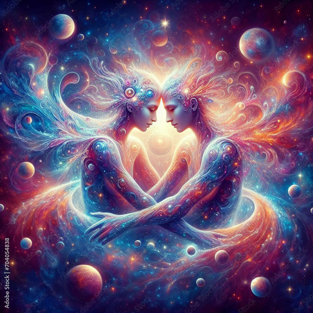 Twin flame couple. Soulmates. The concept of magical, esoteric, tantric ...