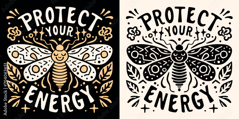 Protect your energy lettering with butterfly and plants illustration ...