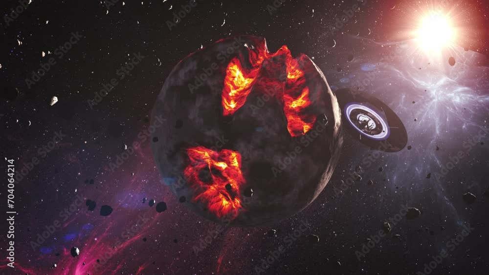 Stockvideon Massive Alien coming out behind dead planet Cinematic view ...