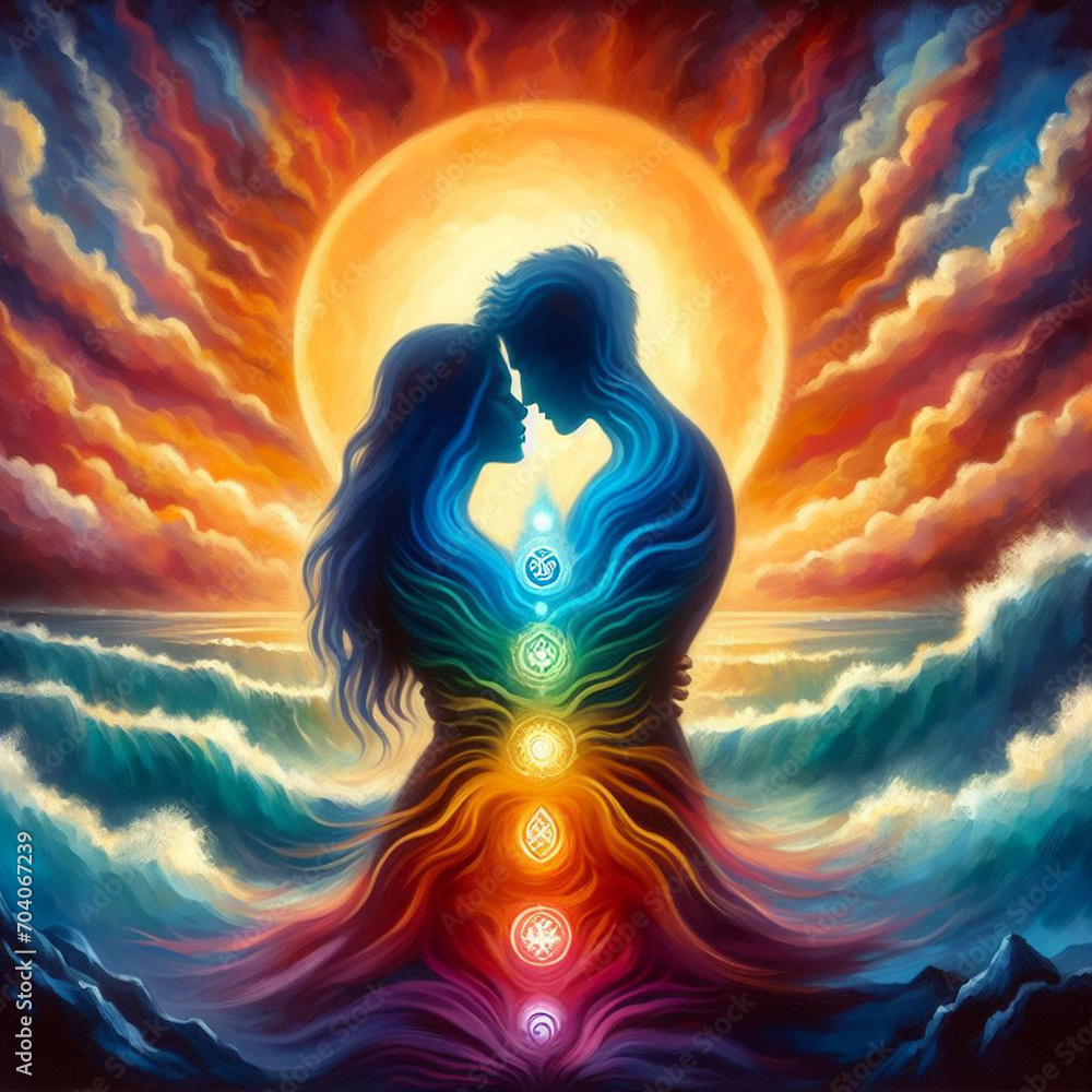 Twin flame couple. Soulmates. The concept of magical, esoteric, tantric ...