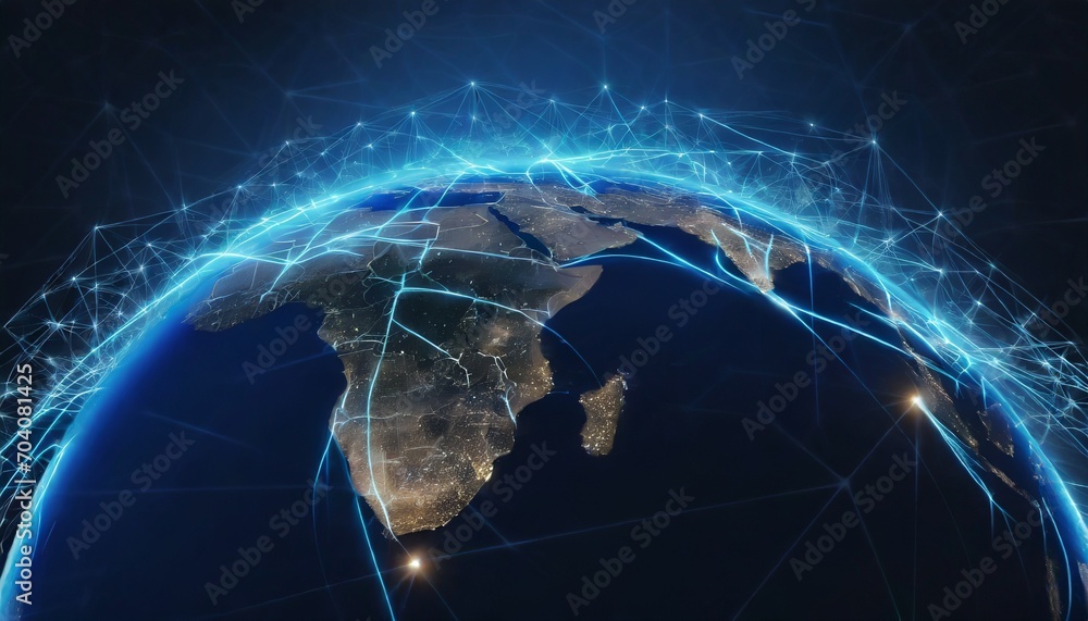 digital mainlands from space cities and countries connected by plexus ...