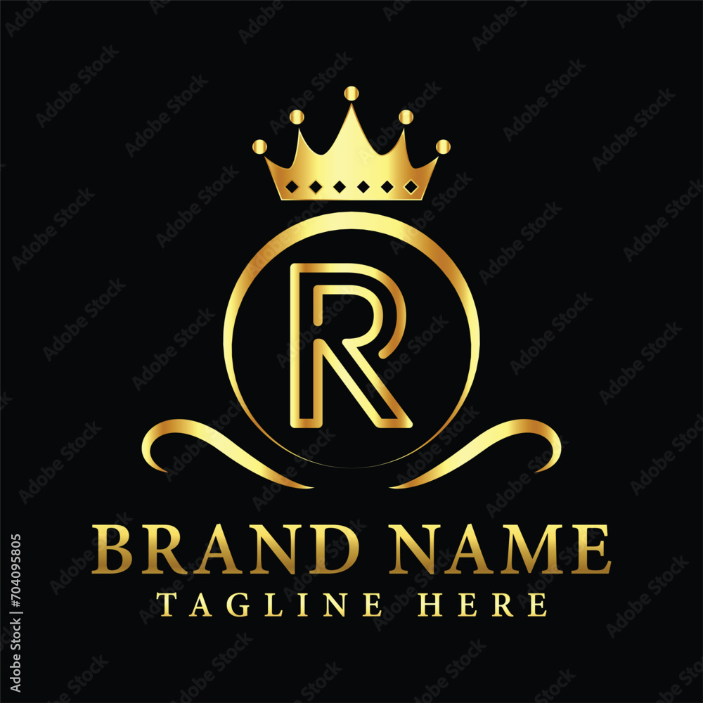 Royal Letter R Luxury Crown Logo Design Vector Illustration. Stock ...