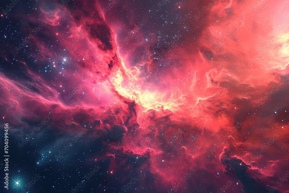An ethereal clash of fiery red and tranquil blue swirls within the vast ...
