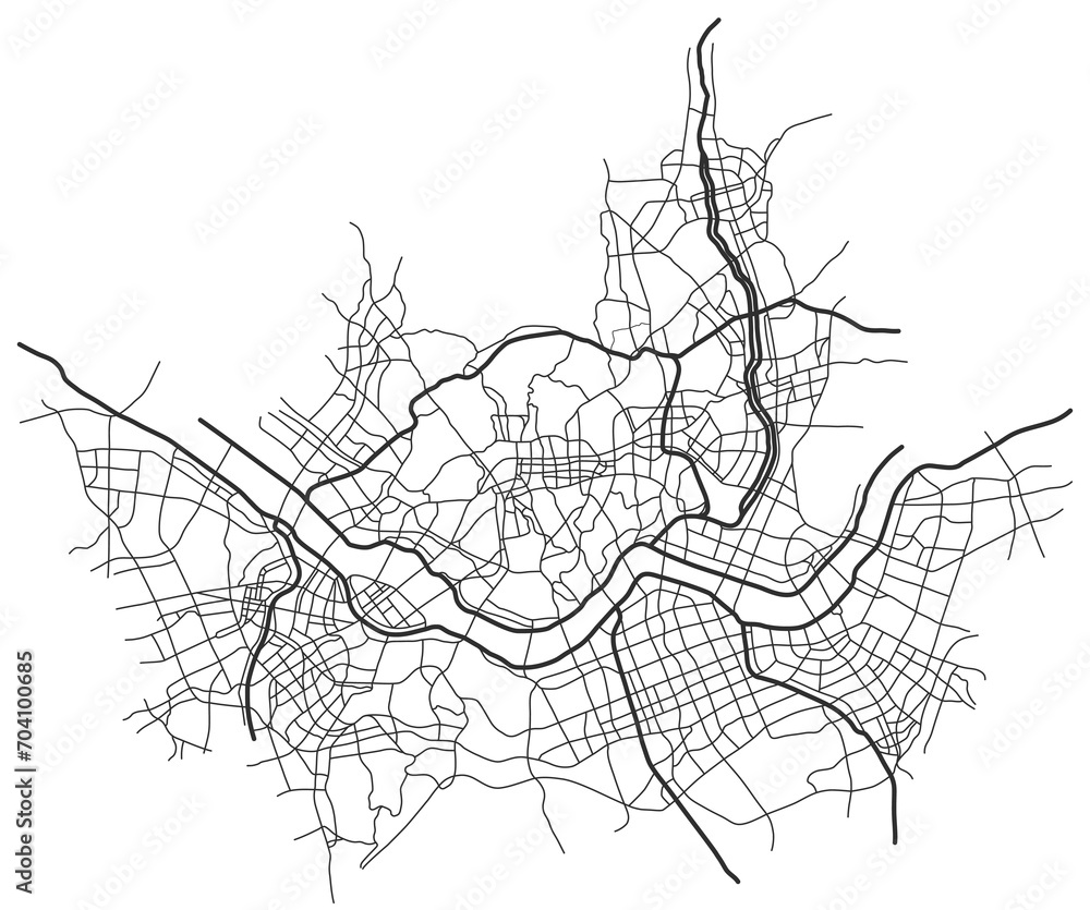 Seoul, South Korea city with, major and minor roads, town footprint ...