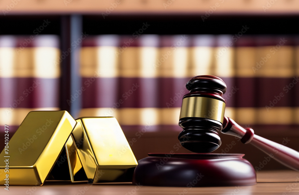 Mallet of judge with Golden bars. Judge hammer and Golden bar in ...