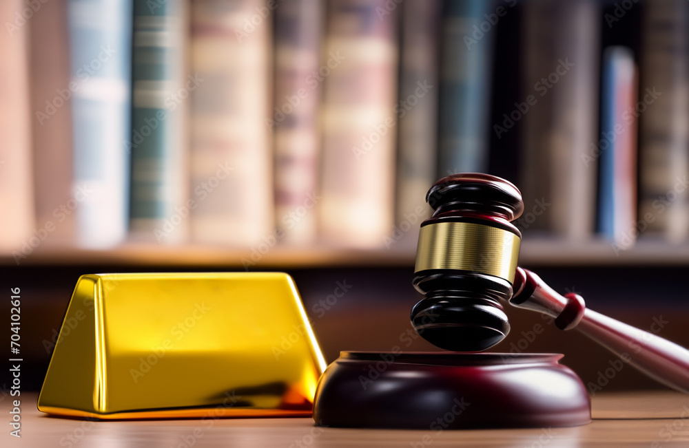 Mallet of judge with Golden bars. Judge hammer and Golden bar in ...