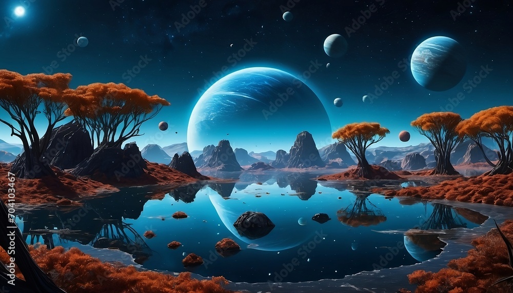 Surreal exoplanet cool planet where fish fly and birds swim ...