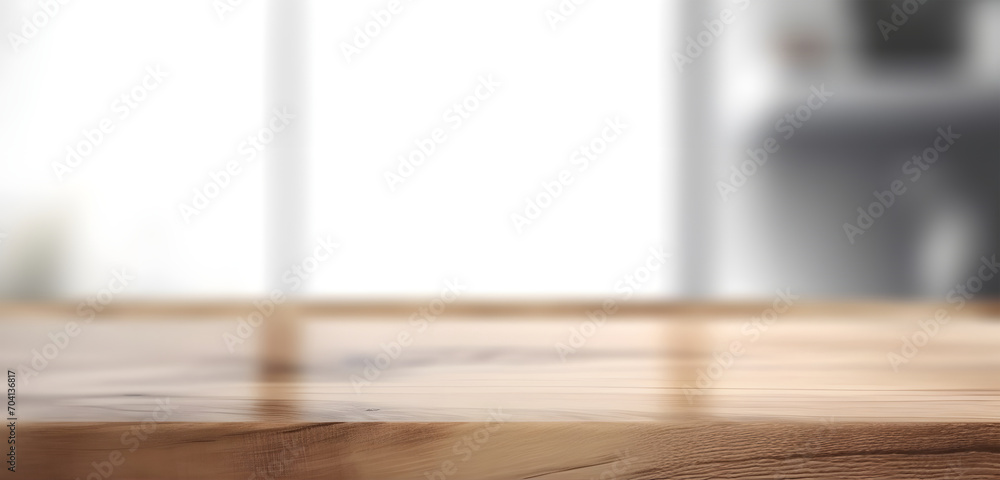 Light wood table top on blur white gray abstract background - can be ...