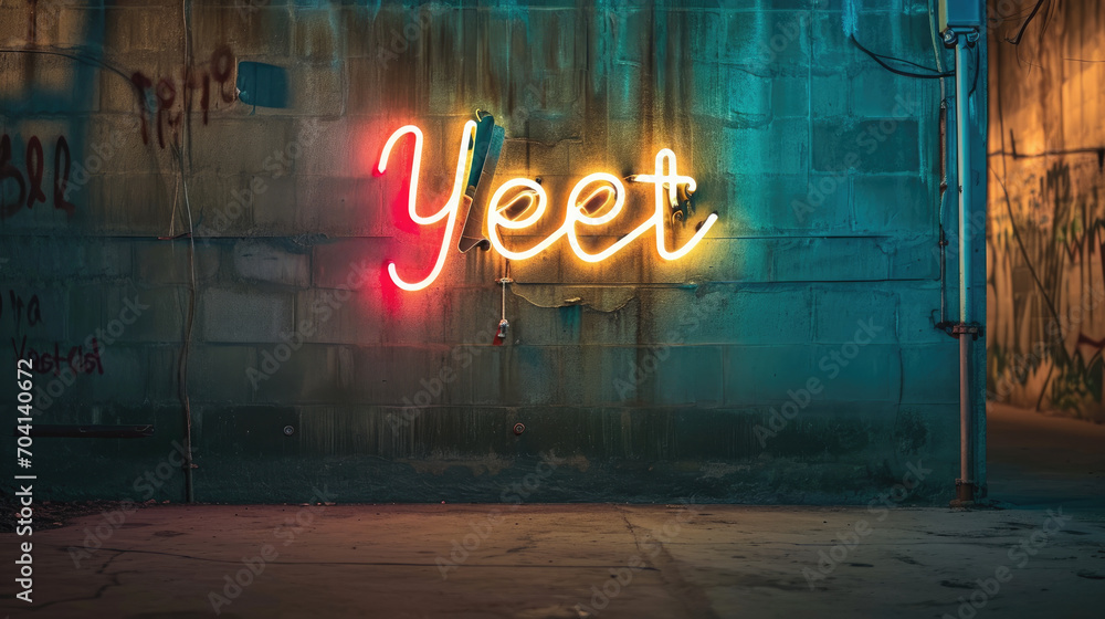 Yeet written in neon sign letters, gen z slang for throw or toss Stock ...