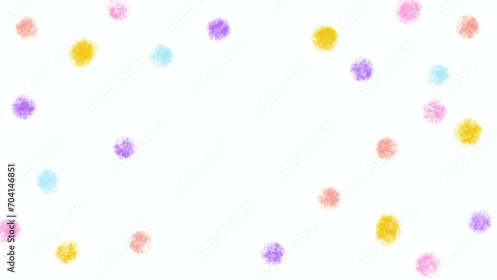 Hand drawn animated crayon background with colorful polka dot on white ...