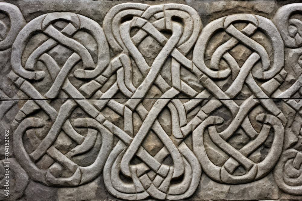 Wall texture material of sculpted stone panels, Celtic knotwork, worked ...
