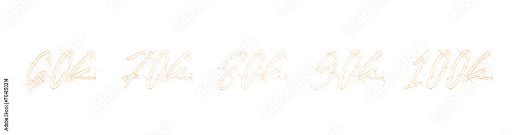 Metalic gold 60K 70K 80K 90K 100K text, barbed wire 3d render effect ...