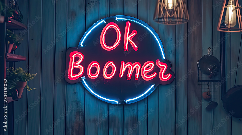 OK Boomer written on a neon sign. Gen Z slang Stock Illustration ...