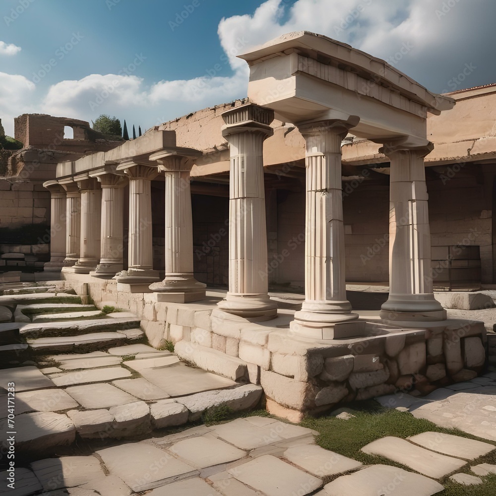 An ancient Greek agora with ruins of columns and market stalls1 Stock ...