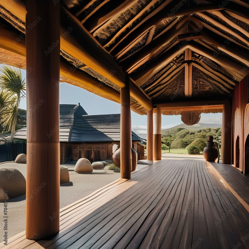 A traditional Maori marae complex with meeting houses and carvings3 ...