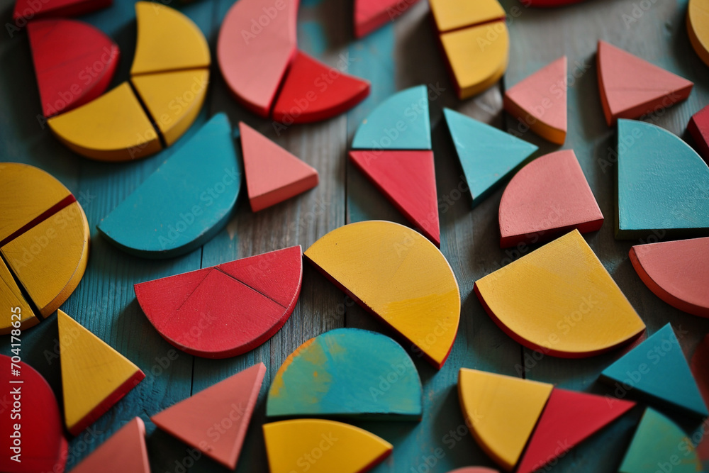 Сolorful math fractions on the wooden backgrounds. interesting math for ...