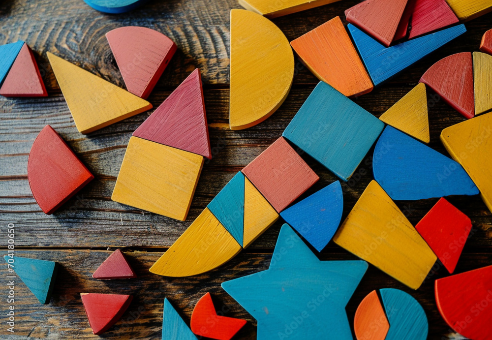 Сolorful math fractions on the wooden backgrounds. interesting math for ...