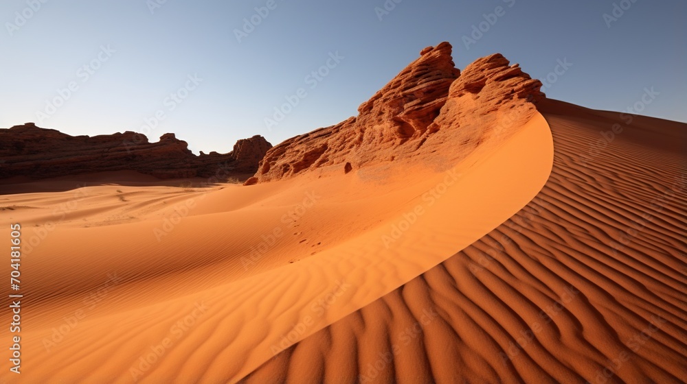 Beautiful Sahara desert landscape with sand dunes and rock formations ...