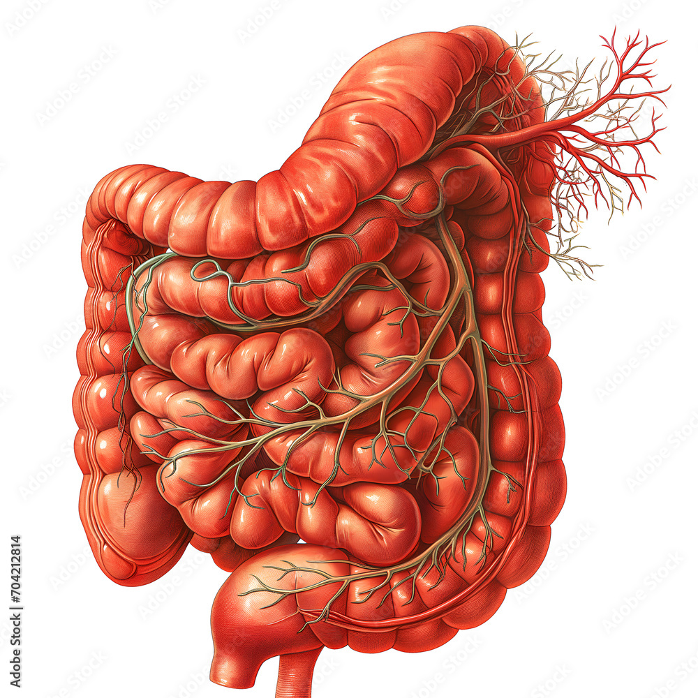 Realistic flat vector illustration of the small intestine and large ...