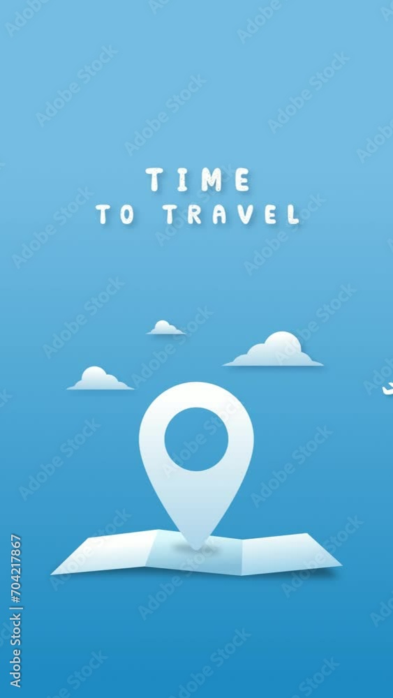 travel animation with world map and blue background for social media ...