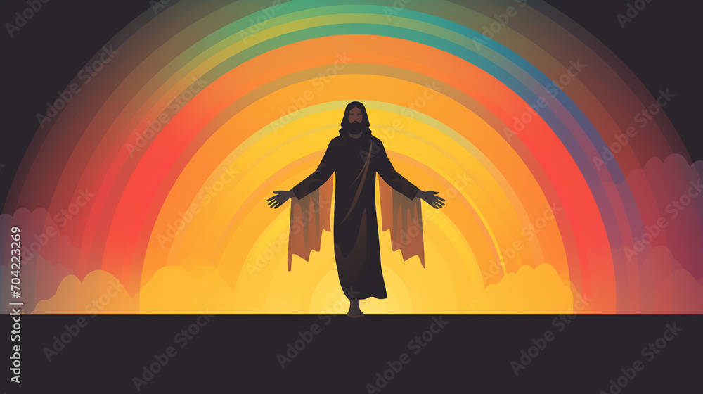Silhouette of Jesus Christ in rainbow colors. 2d flat graphic design of ...