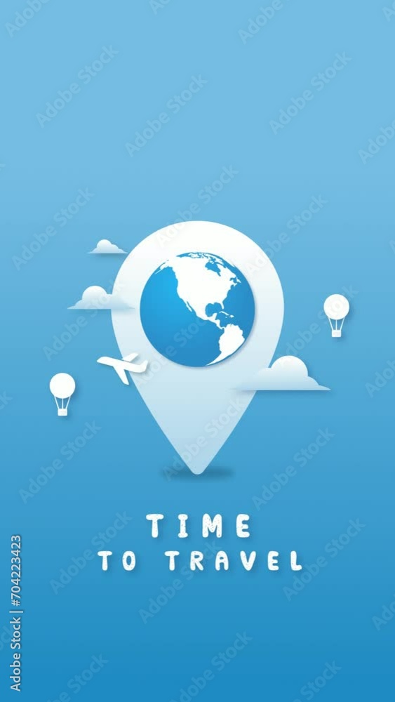 travel animation with world map and blue background for social media ...