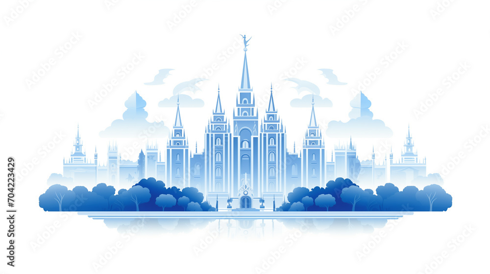 LDS Mormon temple design in blue tones. Flat graphic of The Church of ...