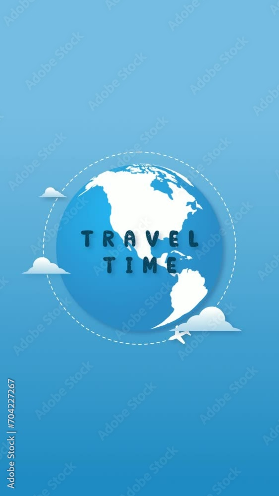 travel animation with world map and blue background for social media ...