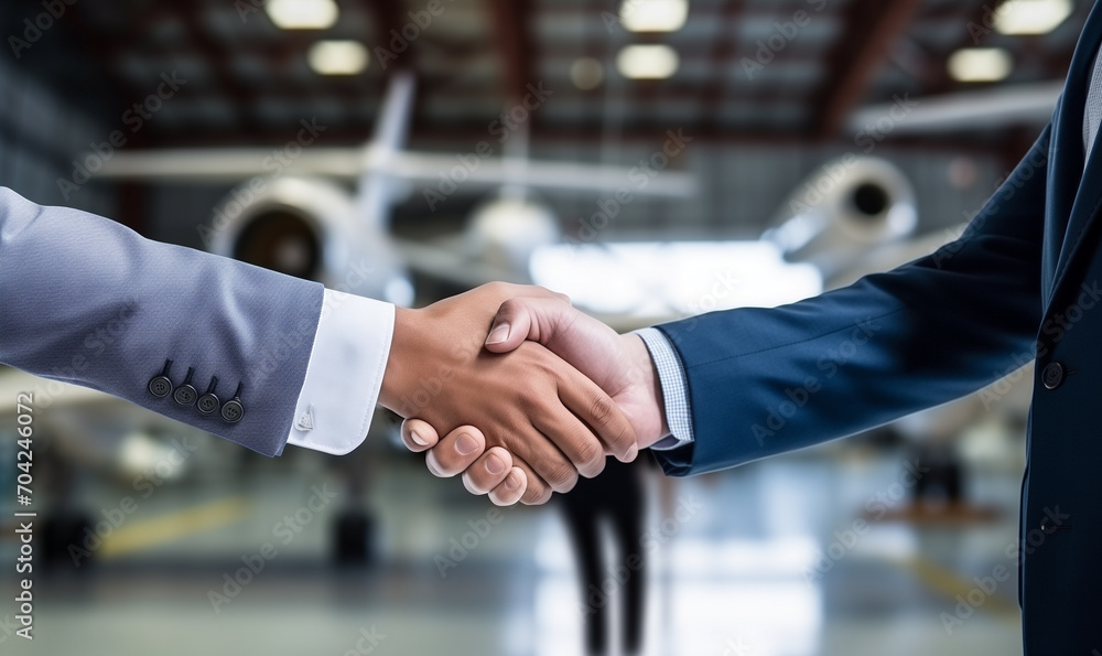 Handshake between two businessman in the airport. Businessmen shake ...