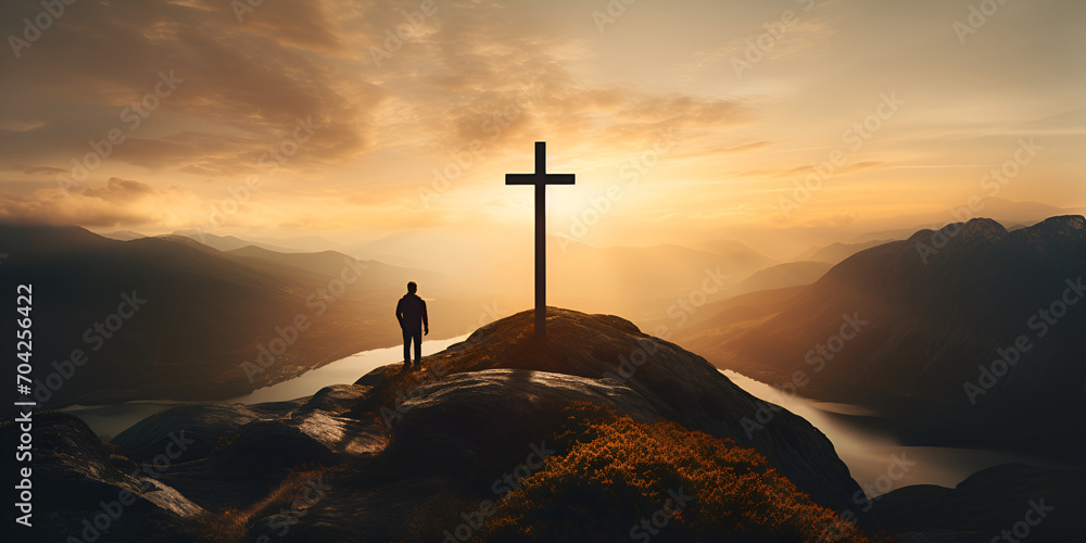 Glorious awakening symbolic cross at sunrise signifying resurrection ...