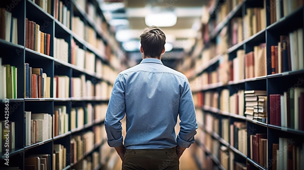 Stock photo of a focused librarian organizing books in a library, seen ...