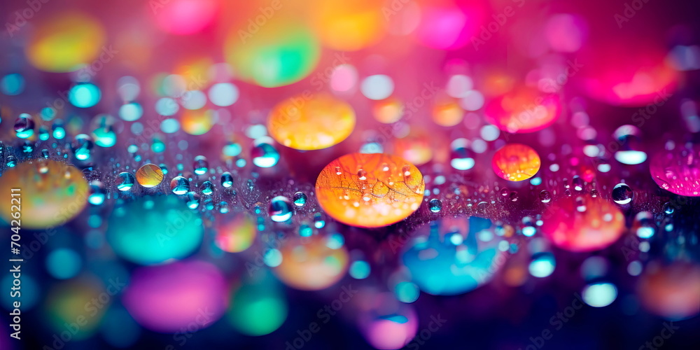 Background with whimsical raindrops transforming into vibrant rainbows ...