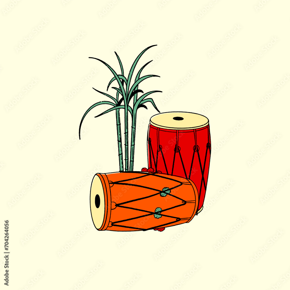 Punjabi festival dhol outline illustration, Indian wedding dhol vector ...