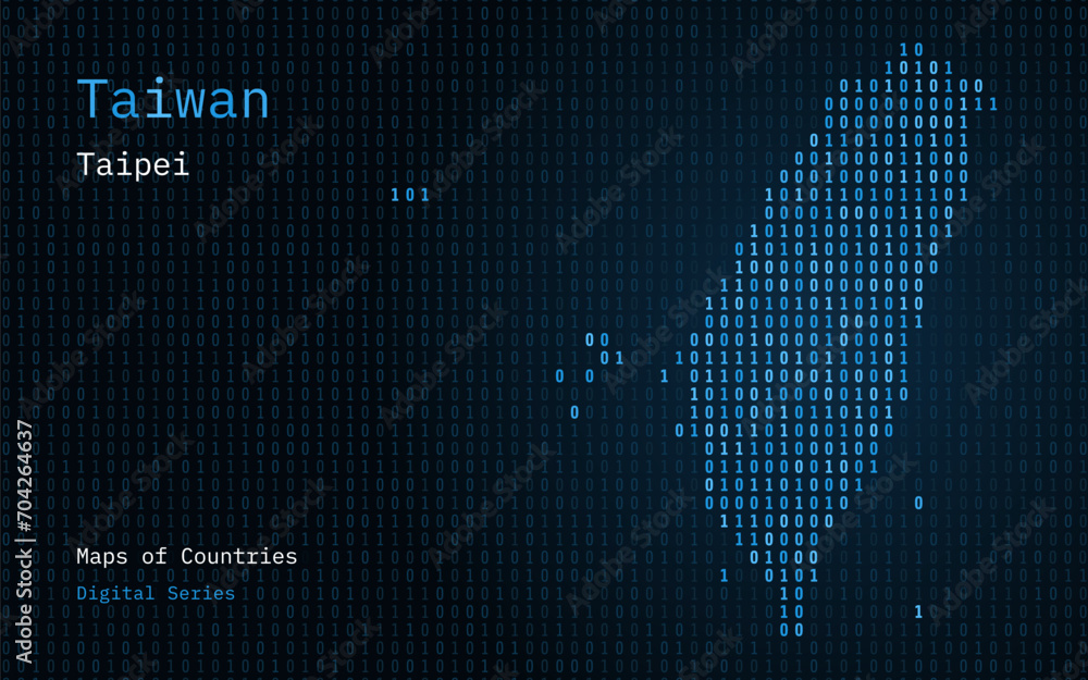 Taiwan Blue Map Shown in Binary Code Pattern. TSMC. Matrix numbers ...