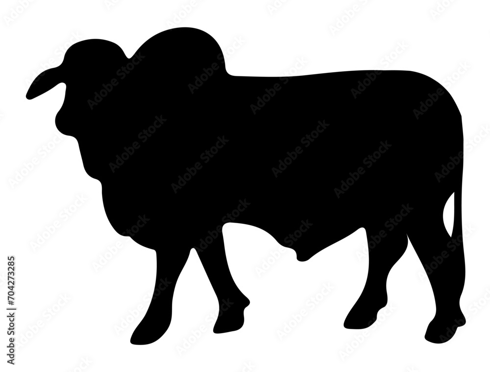 Brahman Bull silhouette vector art white background Stock Vector ...