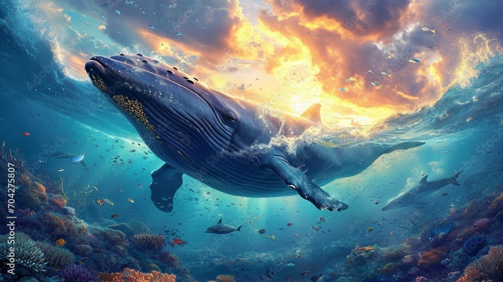 monster whale illustration background Stock Illustration | Adobe Stock