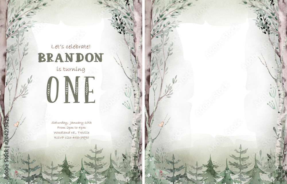 Watercolor floral illustration green frame, border, bouquet, for ...