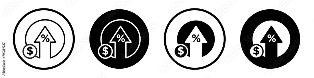 Increase rate icon set. Up arrow credit interest percentage vector ...