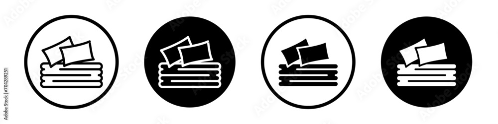 Bedding icon set. Bed linen pillow with sheet and blanket vector symbol ...