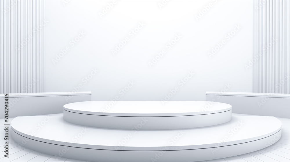 Modern white presentation podium on a minimalist stage for product ... Modern white presentation podium on a minimalist stage for product ...