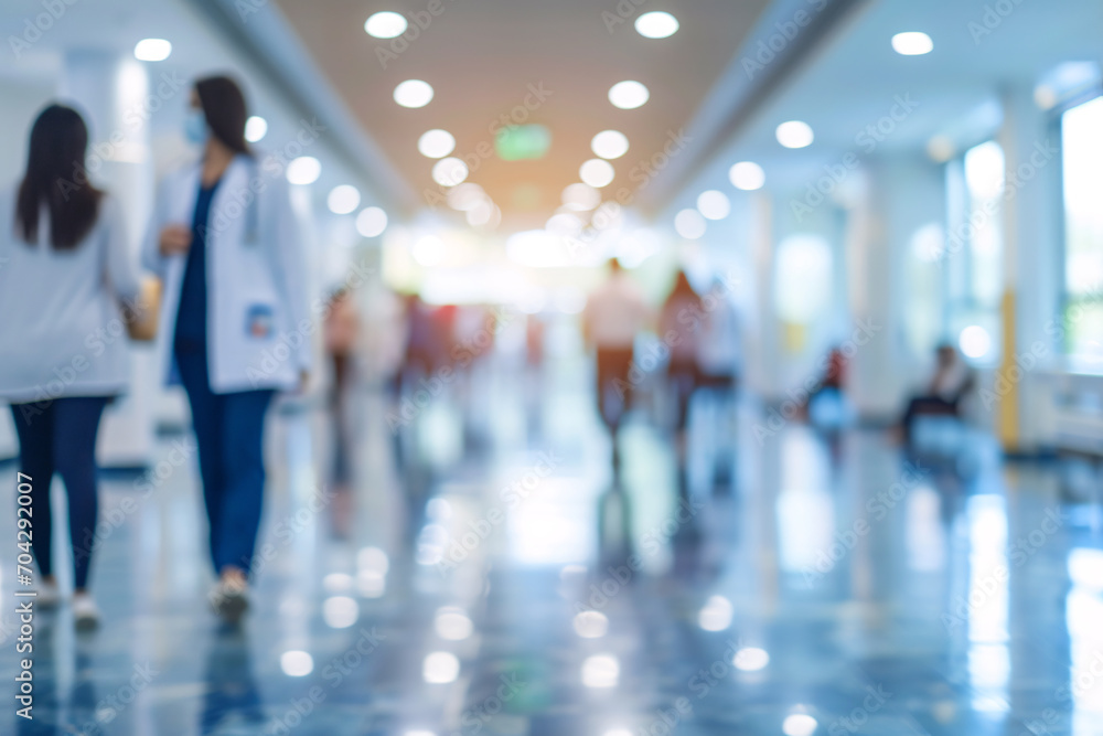 abstract blurred image of doctor and many patient at healthcare center ...