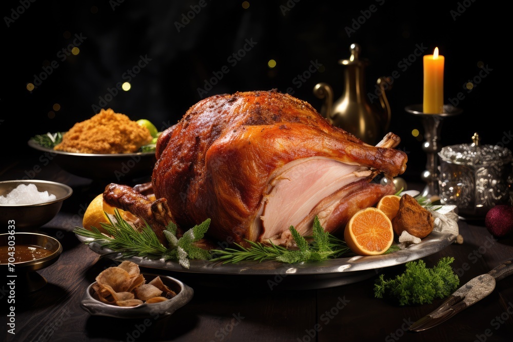 Fotografia do Stock: A large turkey sitting elegantly on top of a shiny ...