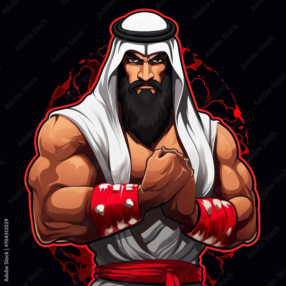 arab gamer for gaming logo in a arabian attire flexing his ...