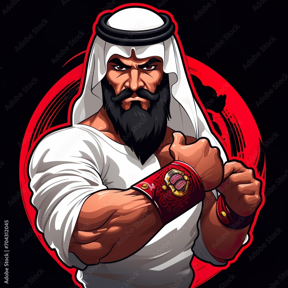 arab gamer for gaming logo in a arabian attire flexing his ...