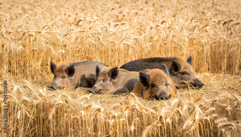 wild boar rotting in the wheat field, generative ai Stock Photo | Adobe ...